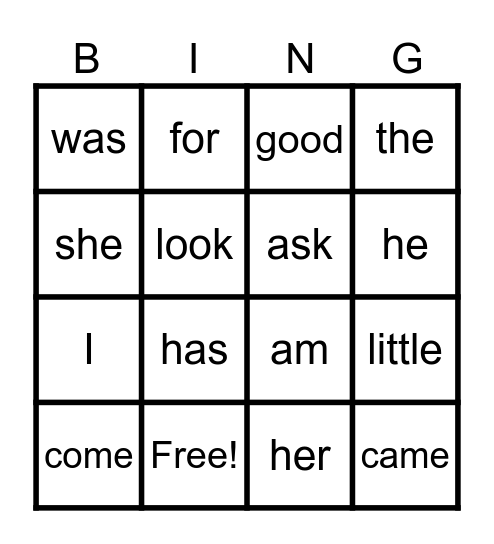 Halloween Sight Word bingo Card