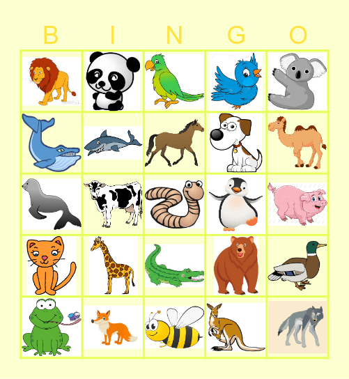 ANIMALS NAMES IN ENGLISH BINGO! Bingo Card
