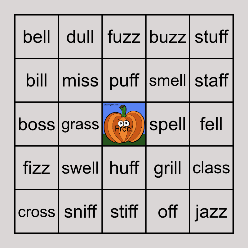 "Sammy Loves Friendly Zebras" (ss ll ff zz) Bingo Card