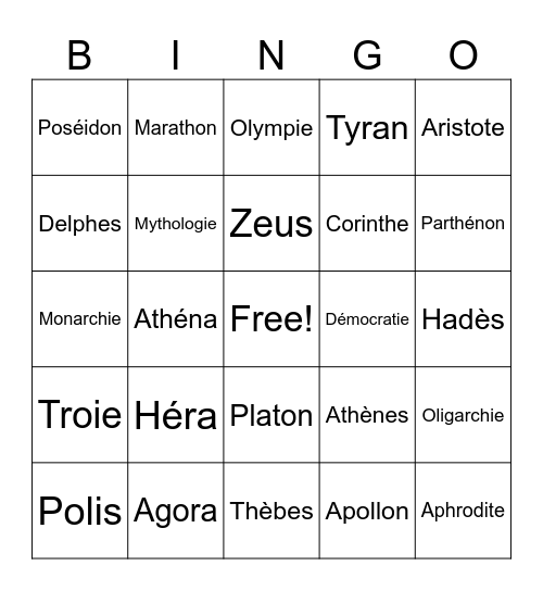 La Grèce Antique - BINGO Card