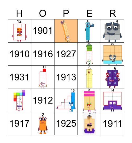 Number blocks Bingo Card