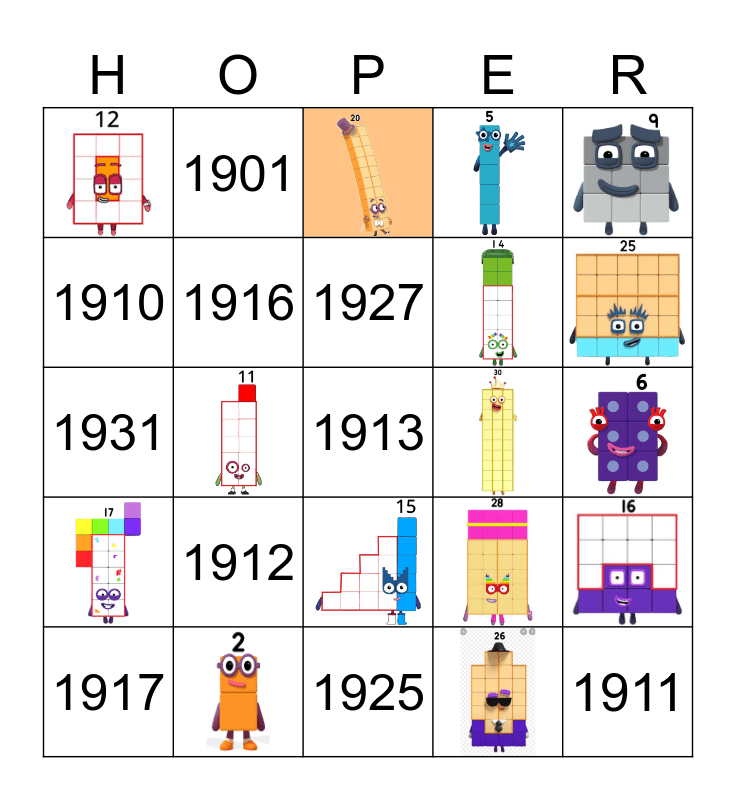 Number blocks Bingo Card
