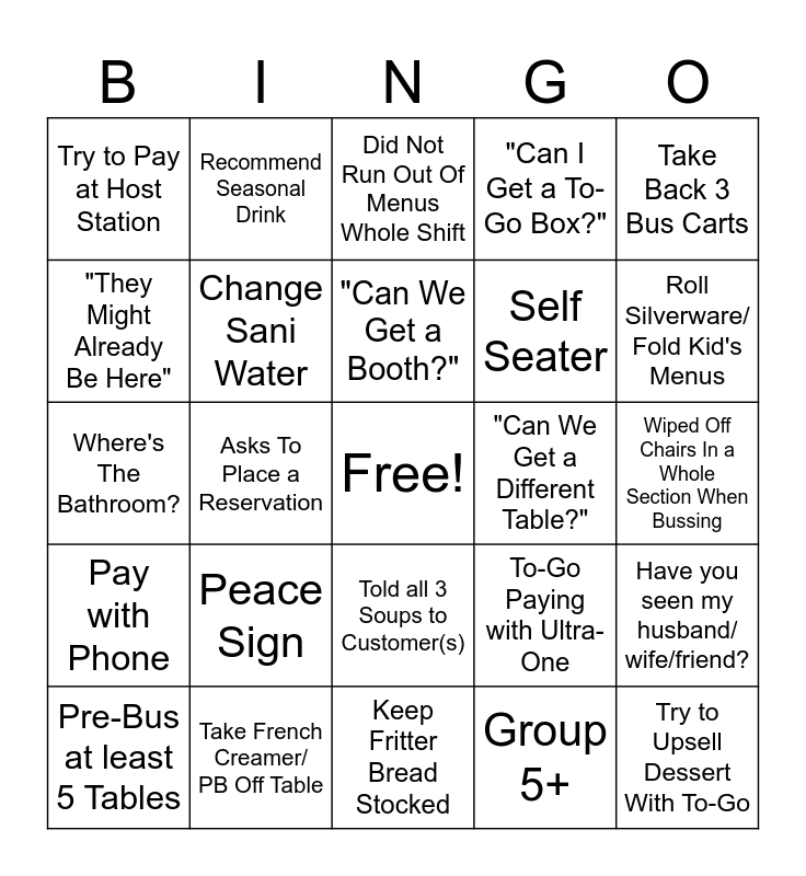 Host Bingo Card