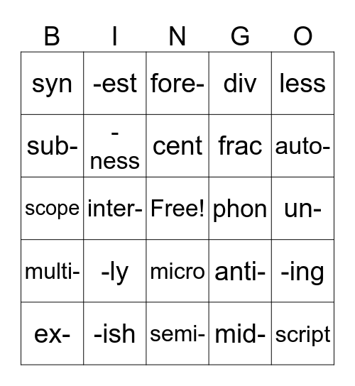SIPPS Challenge Sight Syllable L1-16 Bingo Card