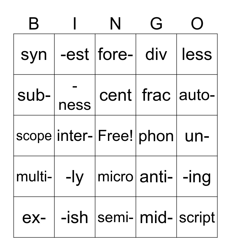 SIPPS Challenge Sight Syllable L1-16 Bingo Card