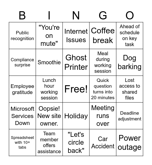 Employee Hub Bingo Card