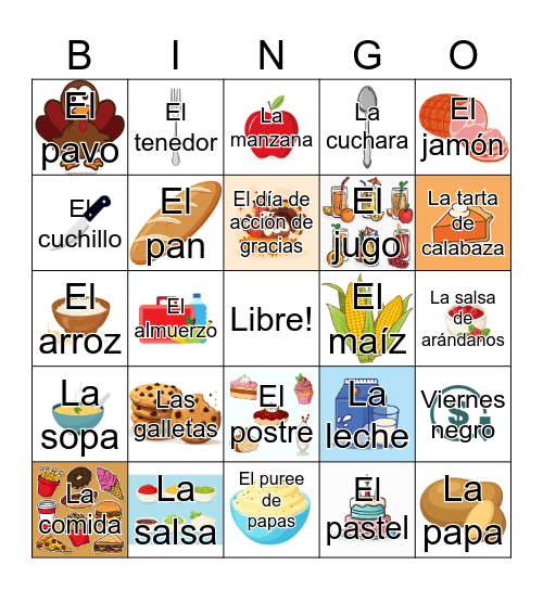 Thanksgiving Spanish Bingo Card