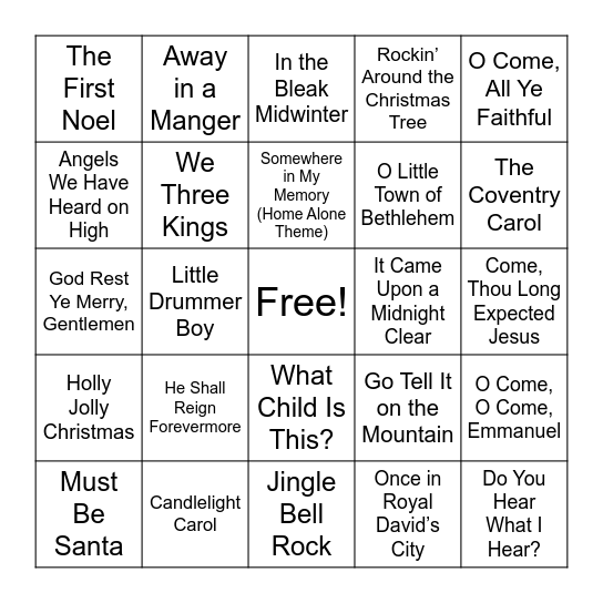 Christmas Carol BINGO Card