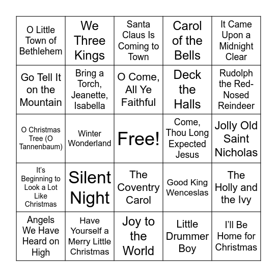 Christmas Carol BINGO Card