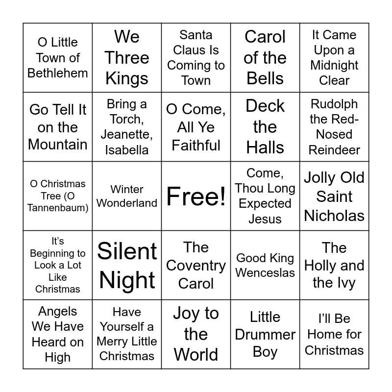 Christmas Carol BINGO Card