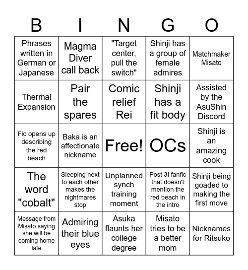 Eva Fanfic Bingo Card