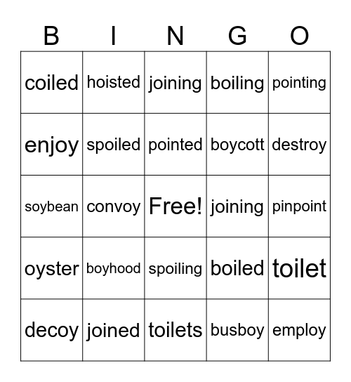 UFLI Lesson 95 OI and OY Bingo Card