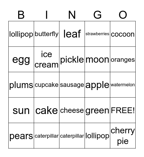 The Very Hungry Caterpillar Bingo Card