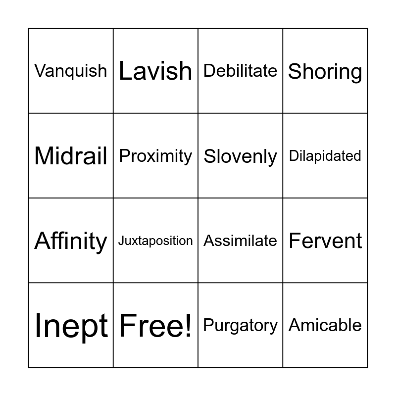 Vocab Set B BINGO Card