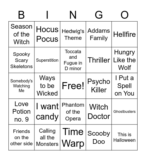 Halloween Music Bingo! Bingo Card