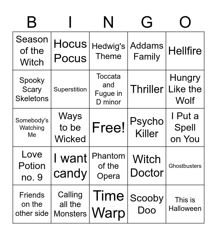 Halloween Music Bingo! Bingo Card