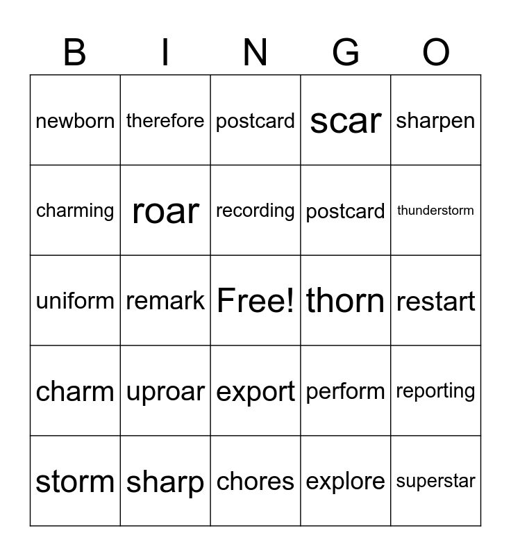 R-Controlled Vowels Bingo Card