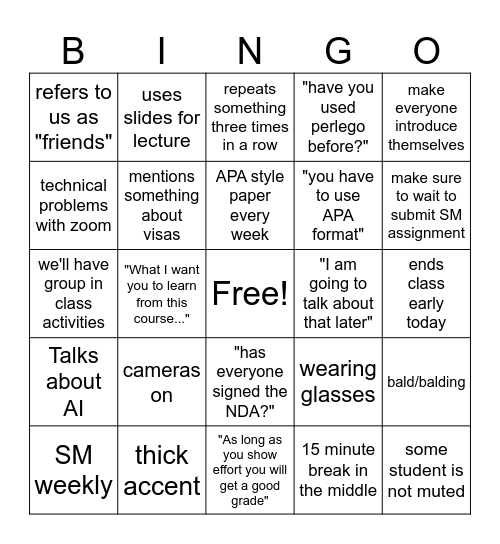 Untitled Bingo Card