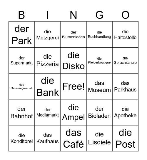 Orte in der Stadt Bingo Card