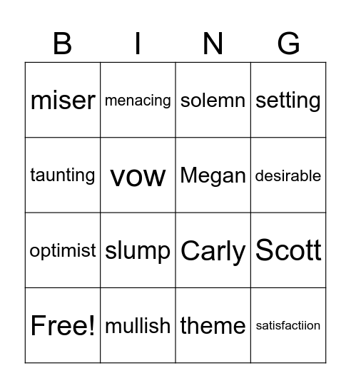Lemonade War vocabulary Bingo Card