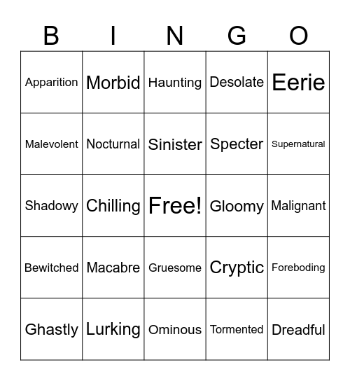Mr. Meier's Halloween Vocabulary Bingo Card
