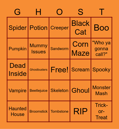 Halloween-go Bingo Card