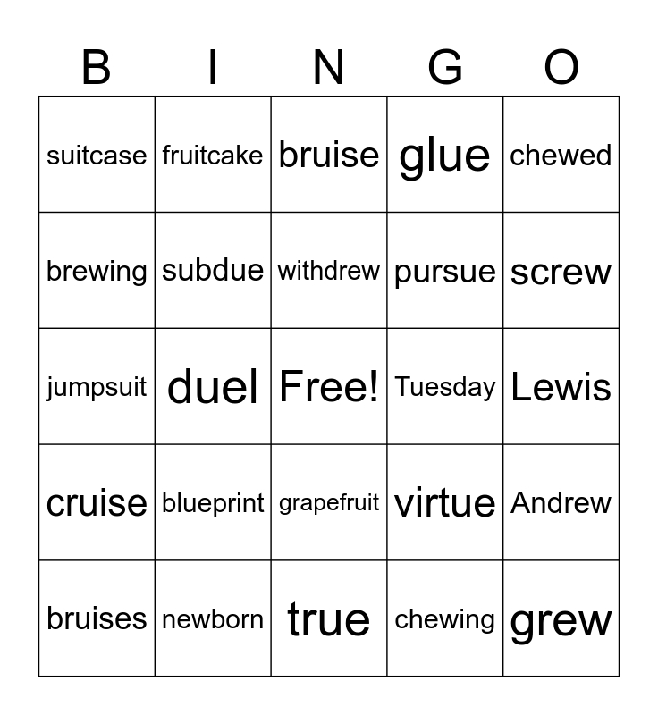 UFLI Lesson 91 EW, UI, UE /u/ Bingo Card