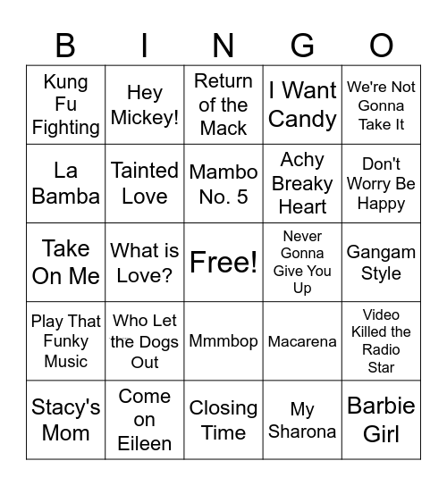 One Hit Wonders Bingo Card