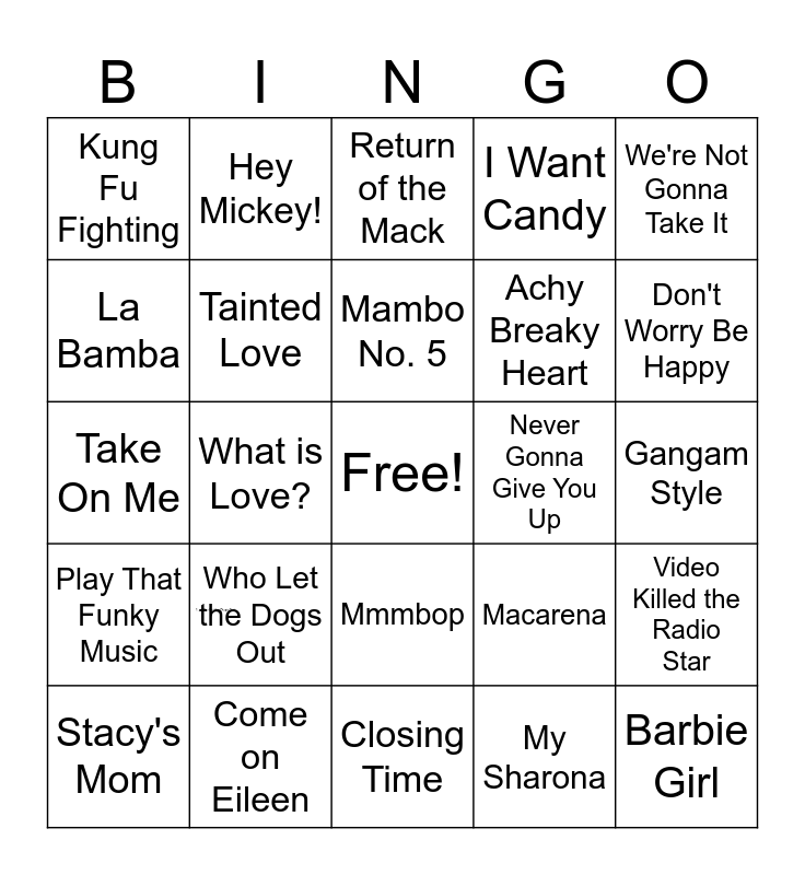 One Hit Wonders Bingo Card