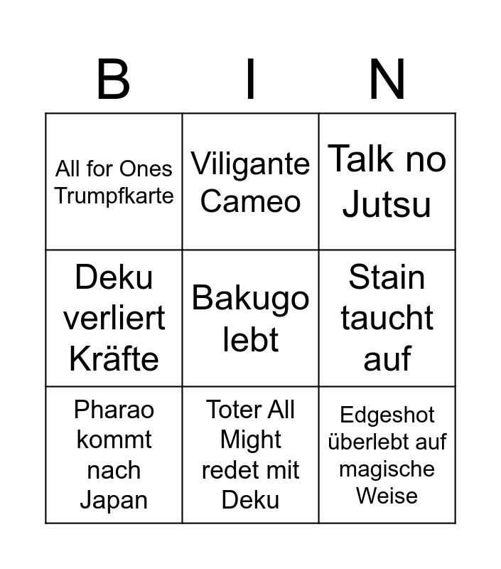 MHA BINGO Card