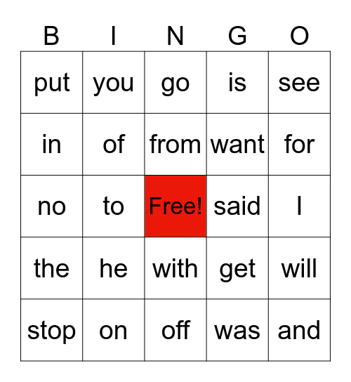 Red Words Bingo Card