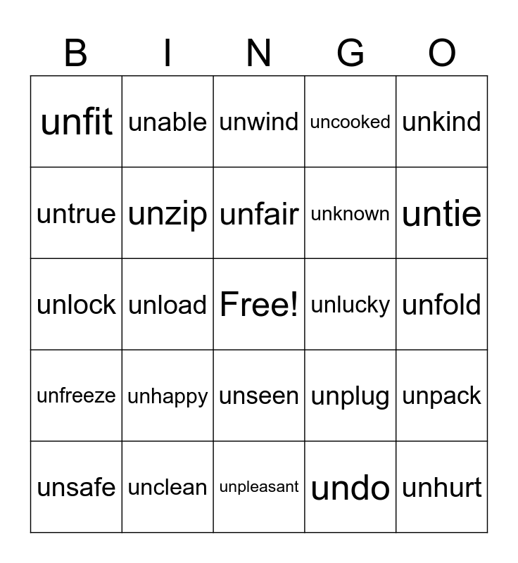 Lesson #103, un- Bingo Card