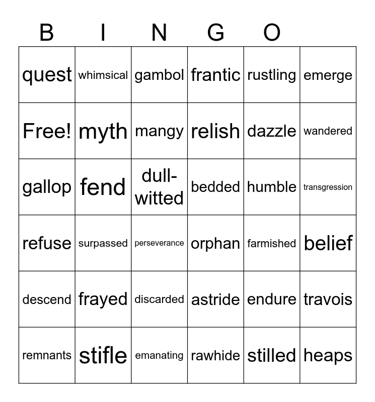 Orphan boy and Elk dog bingo Card