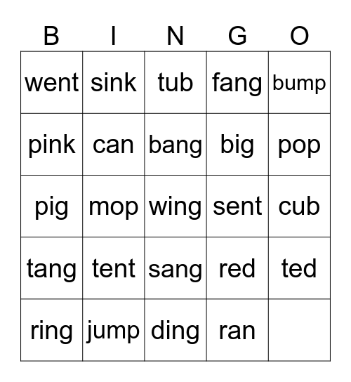 cvc cvcc bingo Card