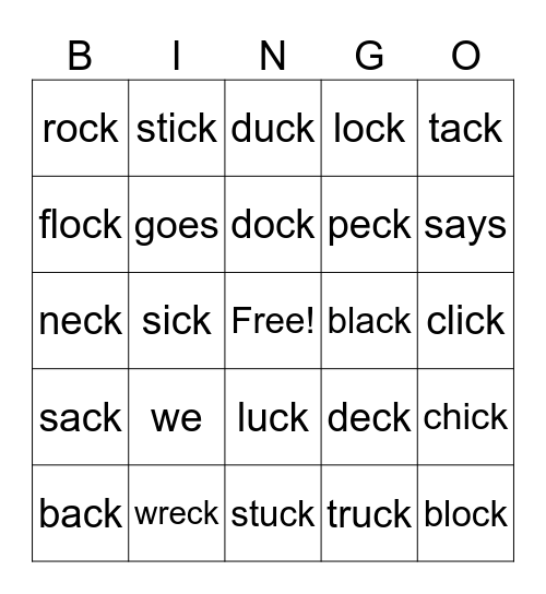 CK Words Bingo Card