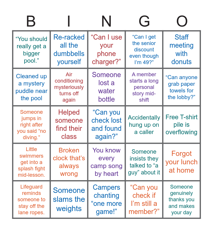 YMCA BINGO Card