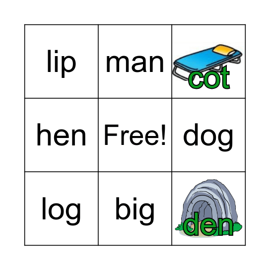 CVC Words Bingo Card