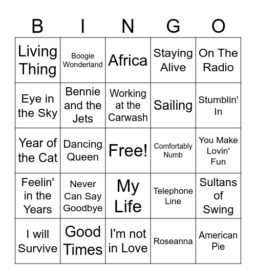 70s bigger list 3 Bingo Card