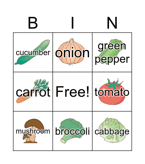 vegetable Bingo Card