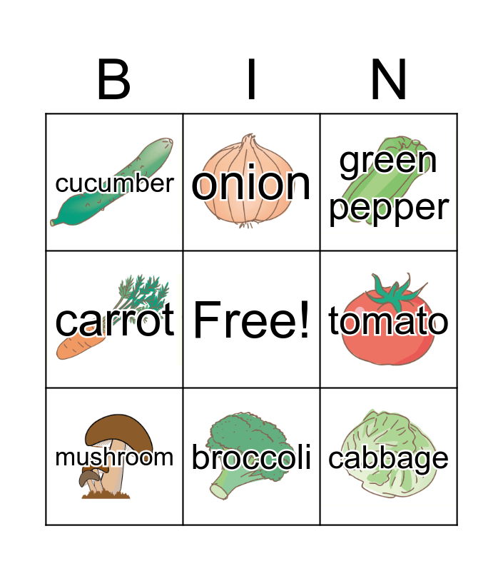 vegetable Bingo Card