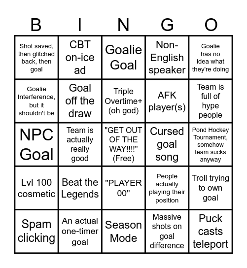 Ro-Hockey World Tour Bingo Card