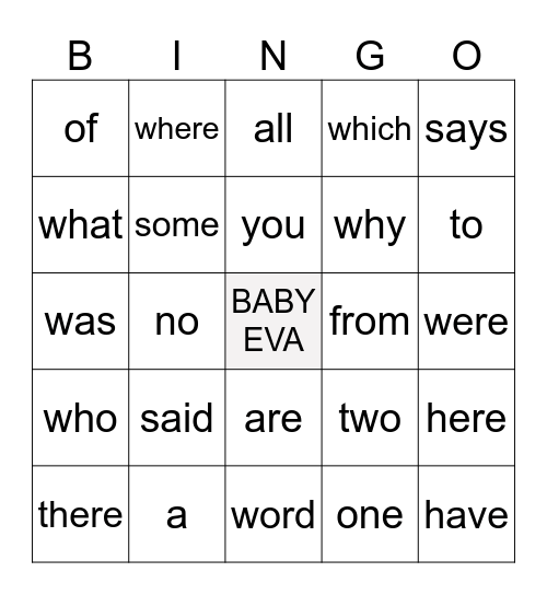 Tricky Word Bingo Card