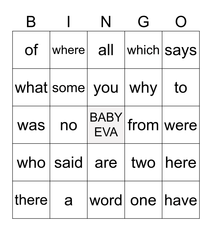 Tricky Word Bingo Card