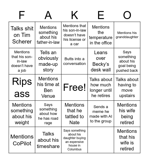 FAKE-O! Bingo Card