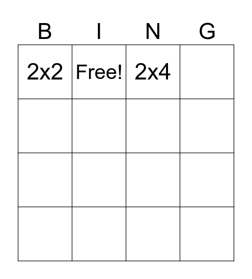 Multiplication Bingo Card