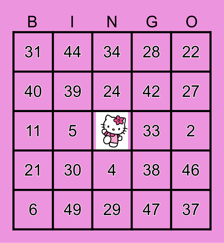 Hello Kitty Birthday Bingo Card