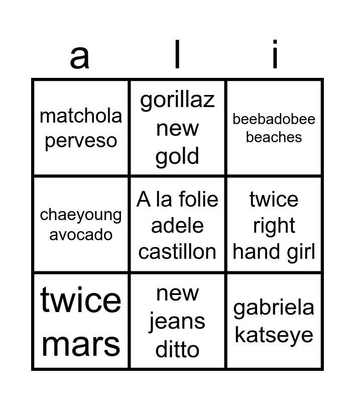 Alingo Bingo Card