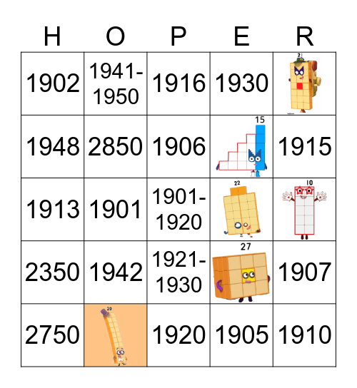 Number blocks Bingo Card