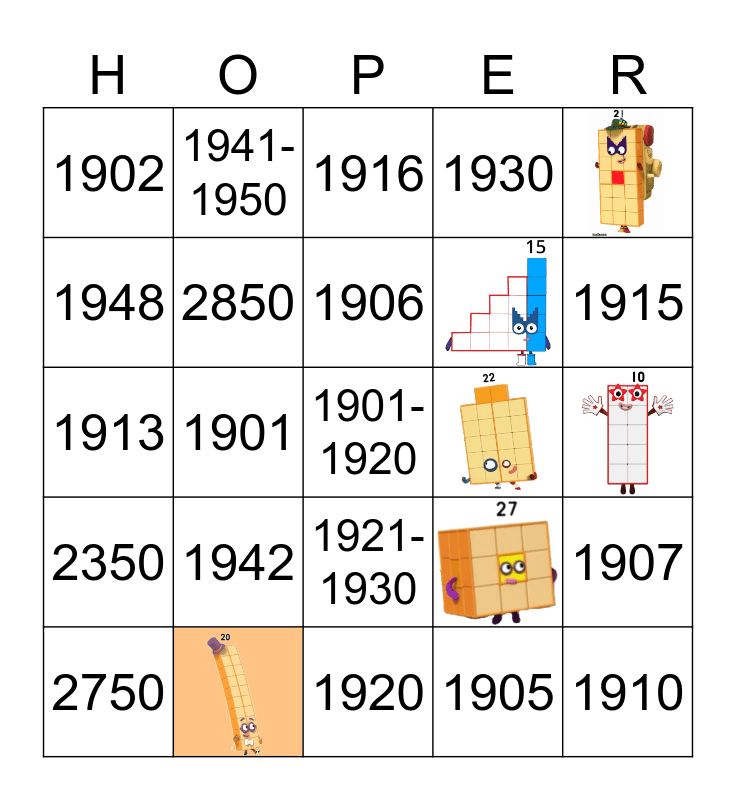 Number blocks Bingo Card