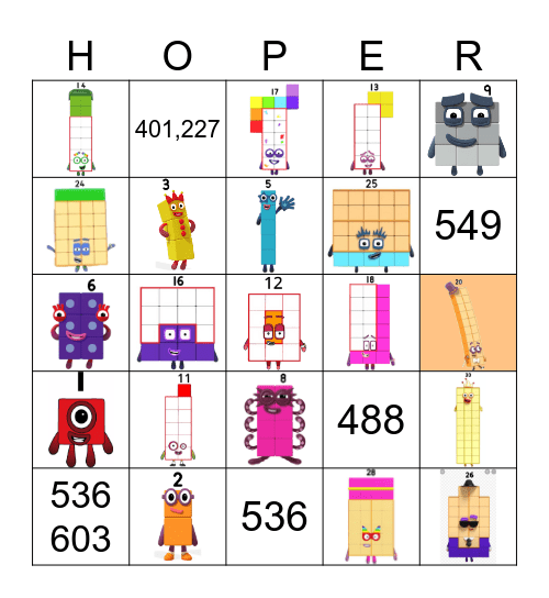Number blocks Bingo Card